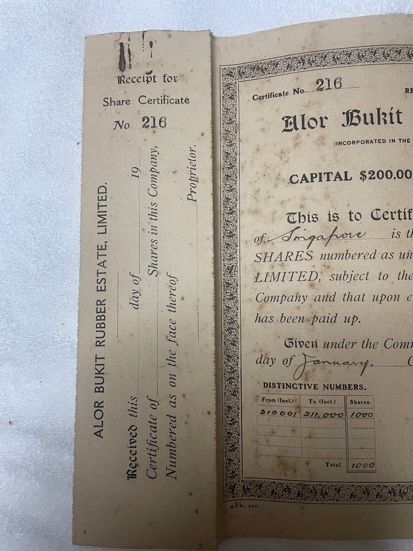 1920 Receipt for Share Certificate, Hobbies & Toys, Memorabilia ...