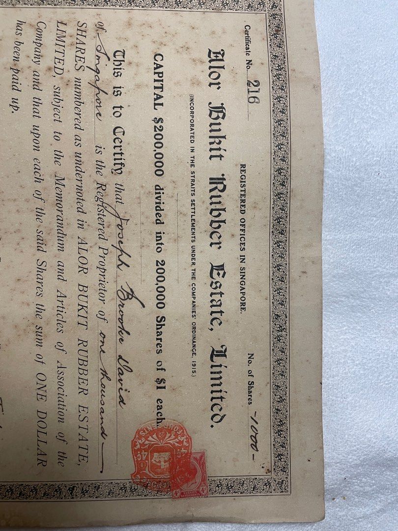 1920 Receipt for Share Certificate, Hobbies & Toys, Memorabilia ...