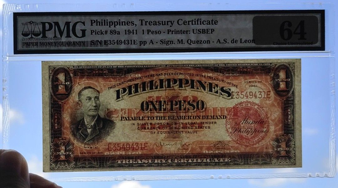 1941 Philippines, Treasury Certificate 1 Peso (Rare Collection) (Red ...