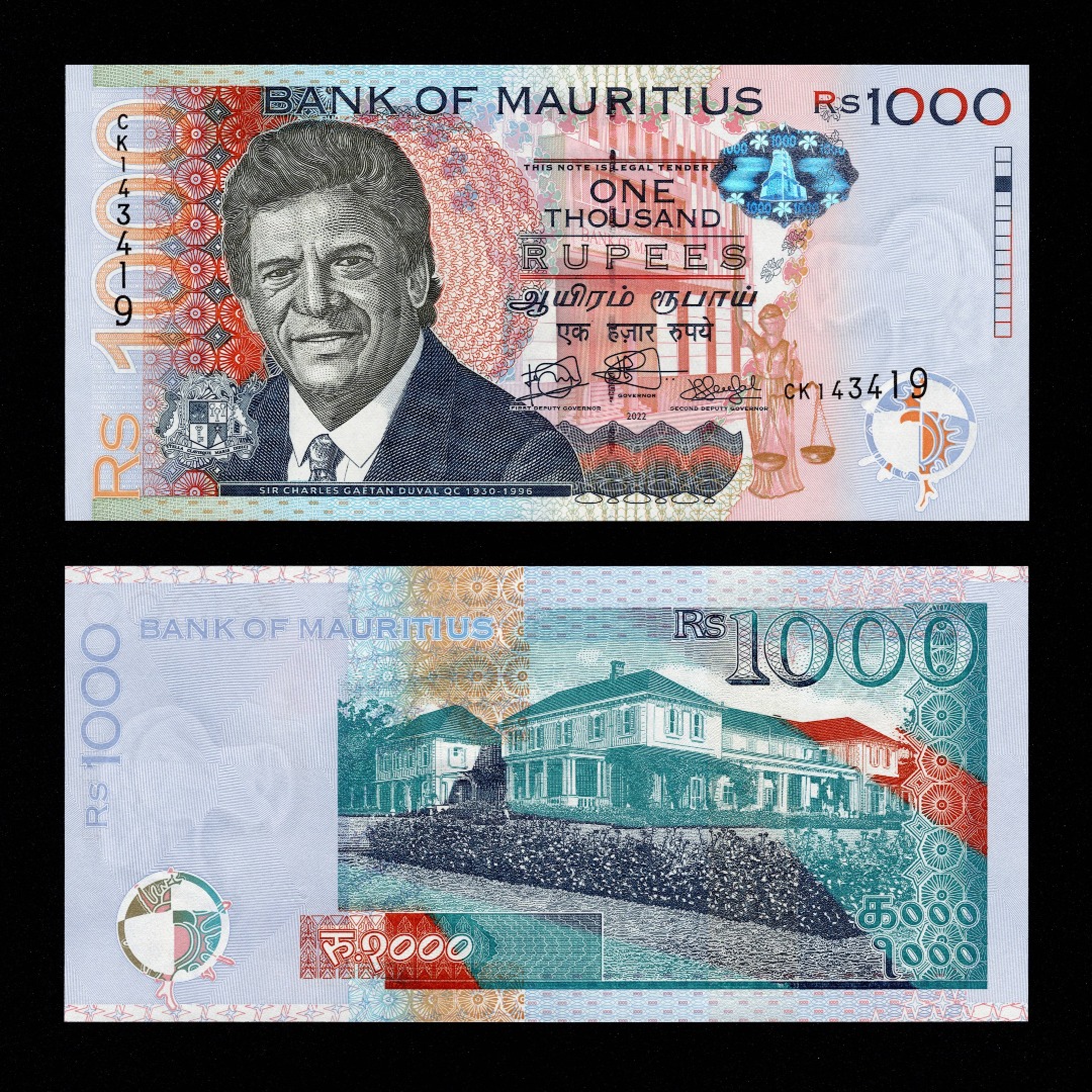 2022 MAURITIUS 1,000 1000 RUPEES P-63f UNC > SIR CHARLES GAETAN DUVAL ...