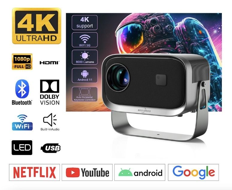 4K,Projector (Upgraded- Low Noise) Wifi 6 DUAL Band 2.4/5GHz and ...