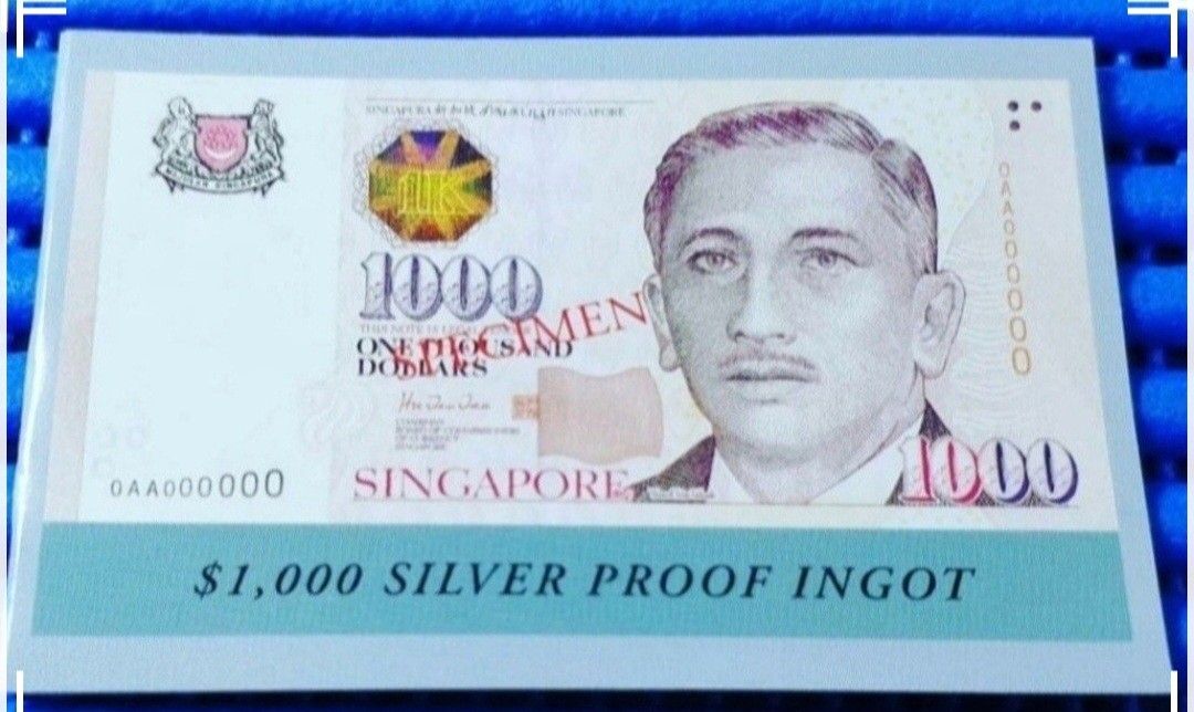 9.9.1999 Singapore Portrait Series $1000 Note Currency 999 Fine Silver ...