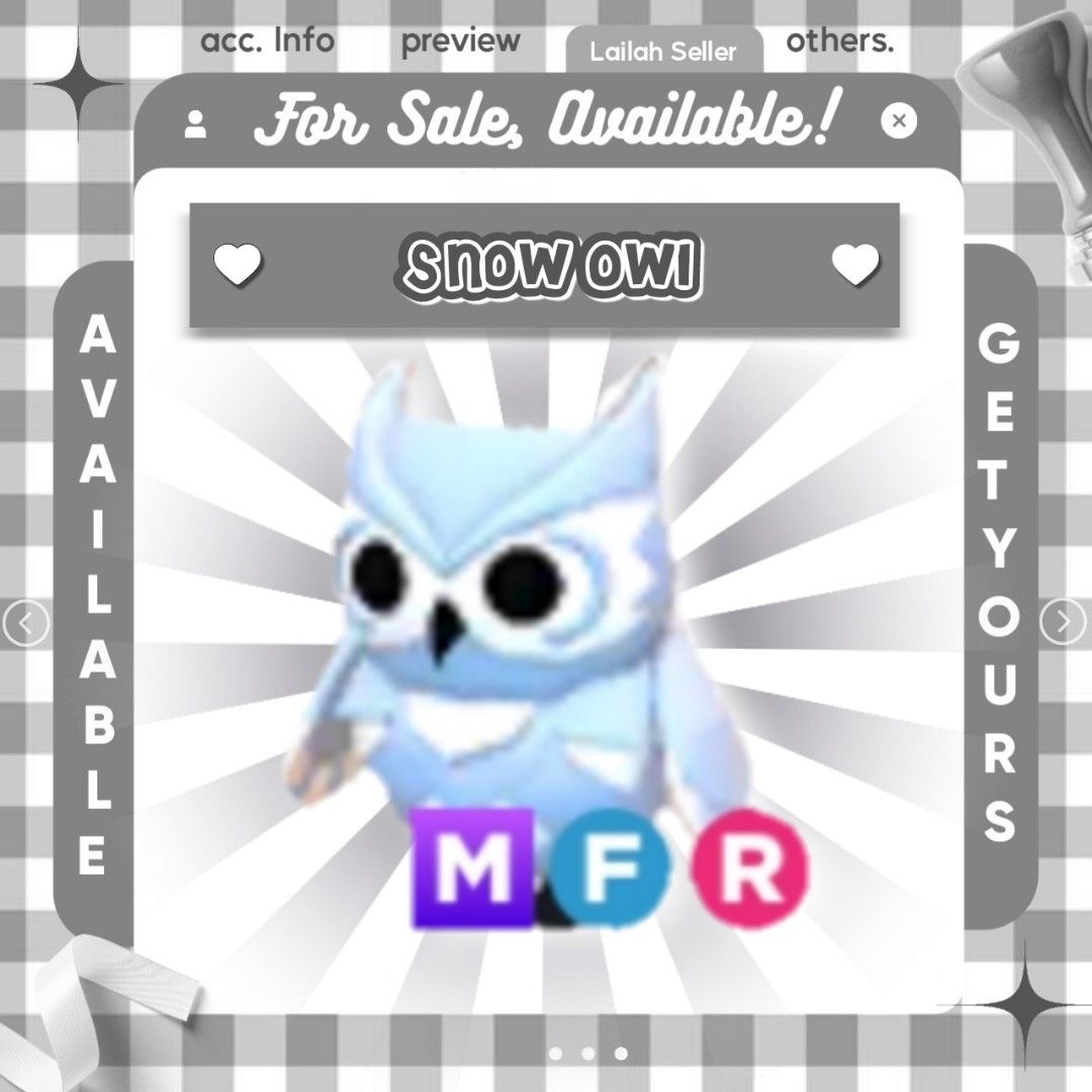 Adopt me | MFR Snow Owl | Legendary pet | Roblox, Video Gaming, Gaming ...