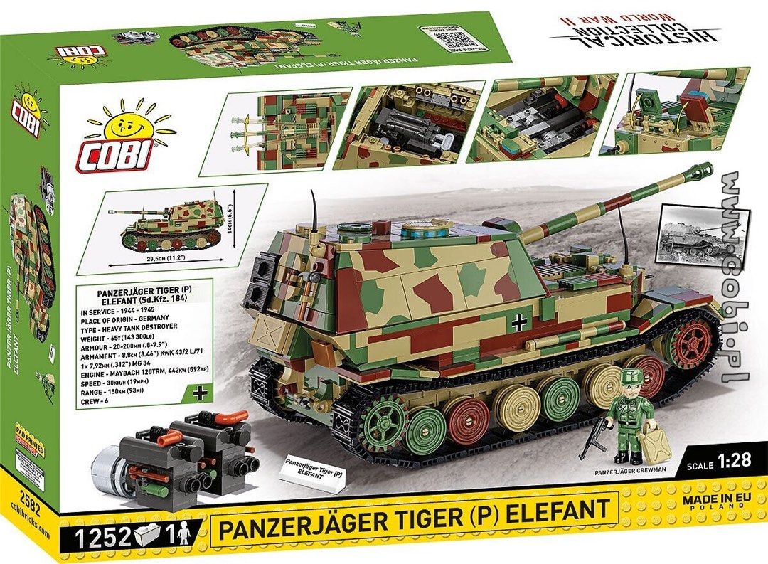 COBI 2582 WW2 GERMAN PANZER TANK ELEFANT (LEGO compatible), Hobbies ...