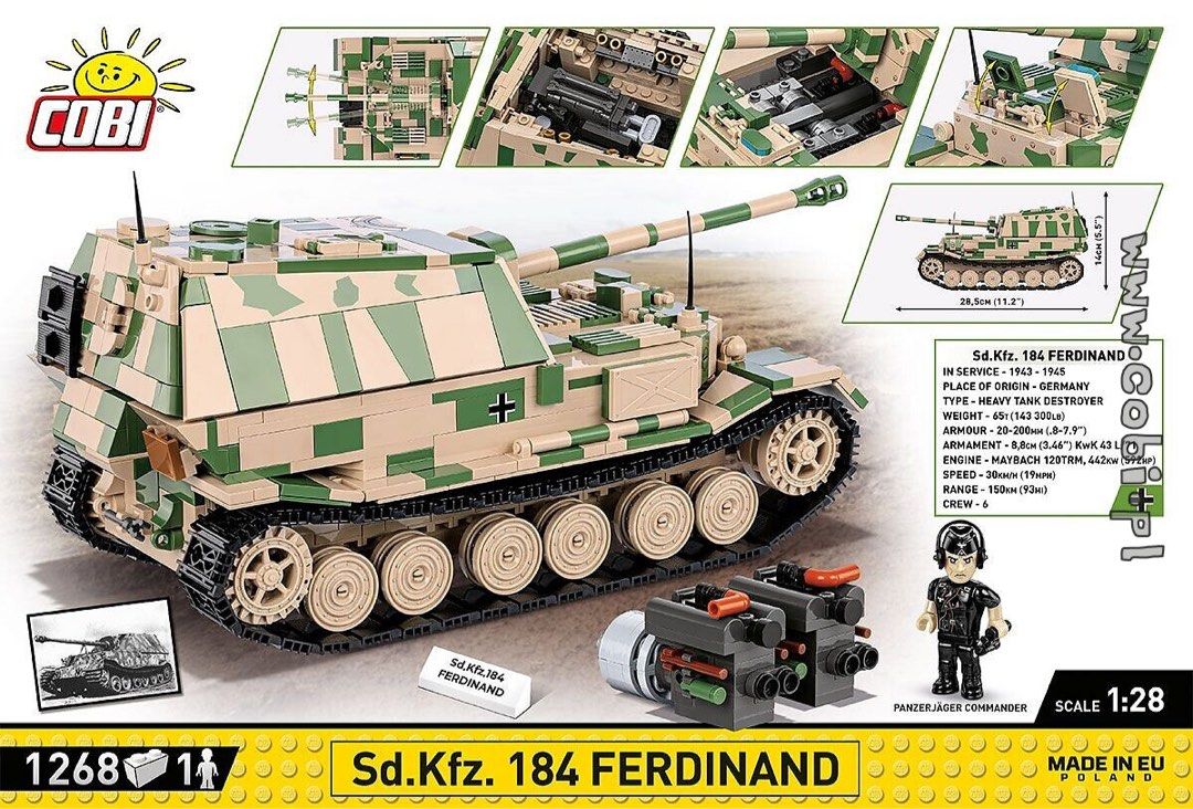 COBI 2583 WW2 GERMAN PANZER TANK FERDINAND (LEGO compatible), Hobbies ...