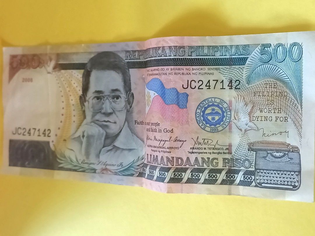 Vintage 1993 Issue Philippines P500 peso Banknote - Ninoy Aquino Logo ...