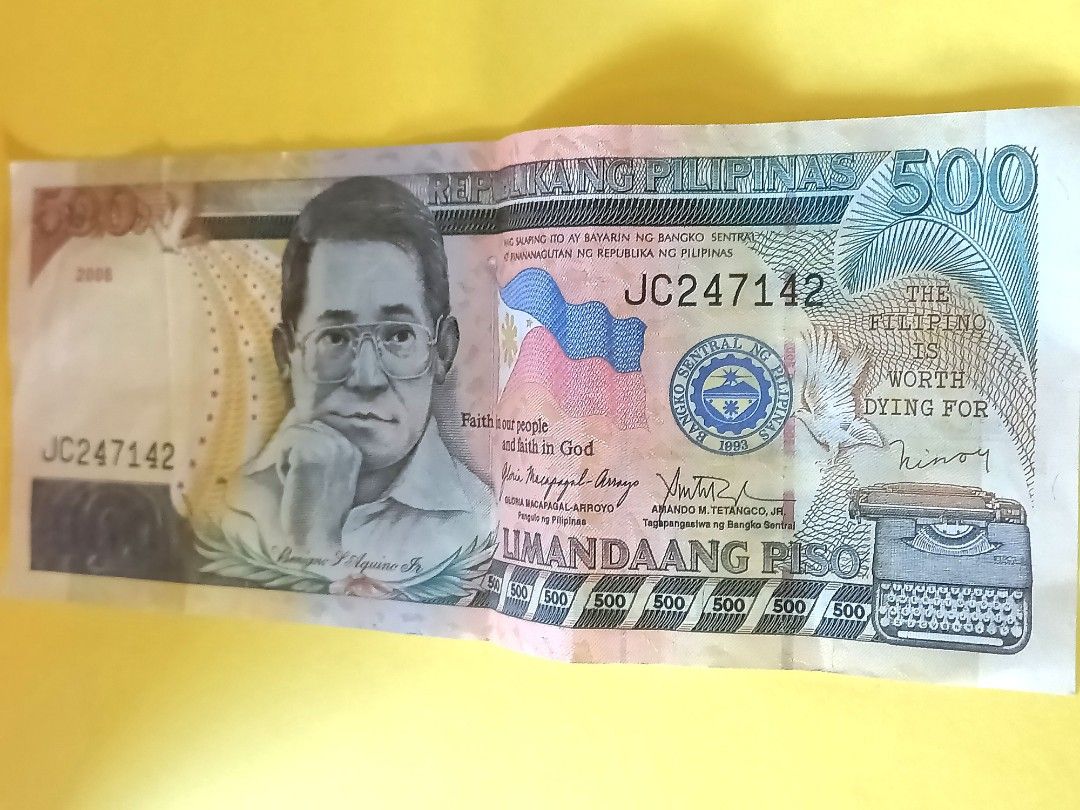 Vintage 1993 Issue Philippines P500 peso Banknote - Ninoy Aquino Logo ...