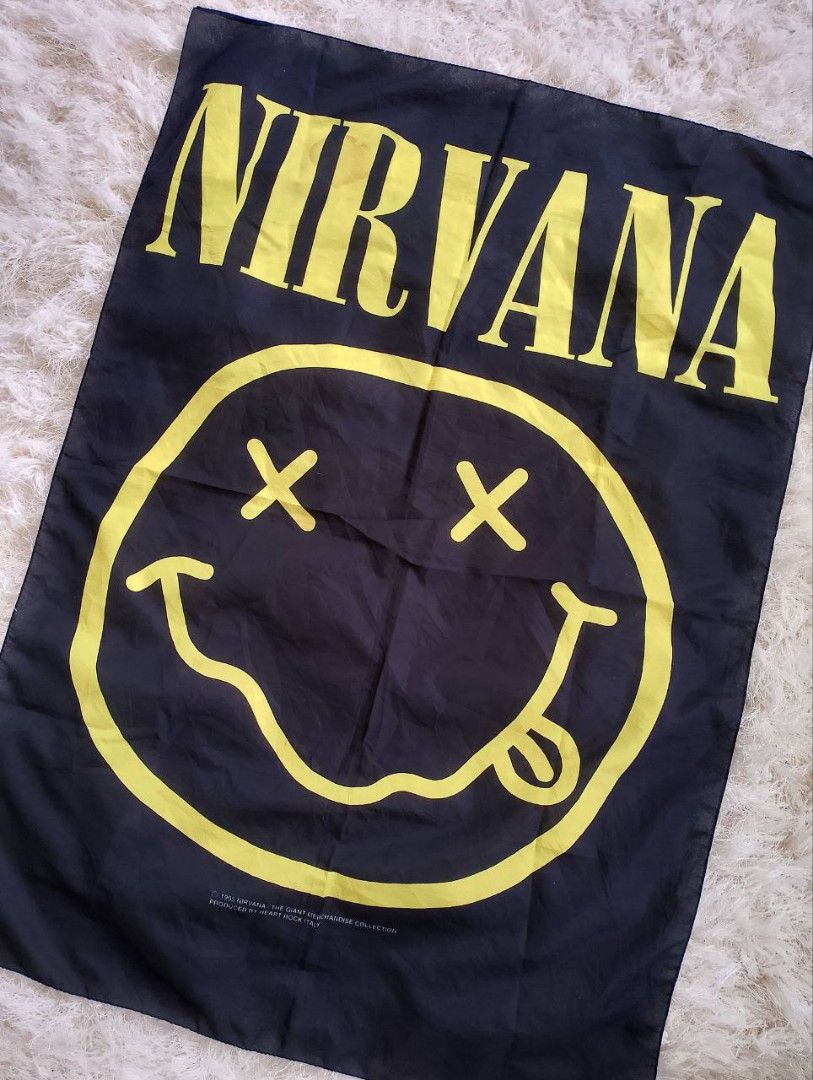 Vintage 1995 Nirvana Smiley Flag Tapestry Wall Banner The Giant ...