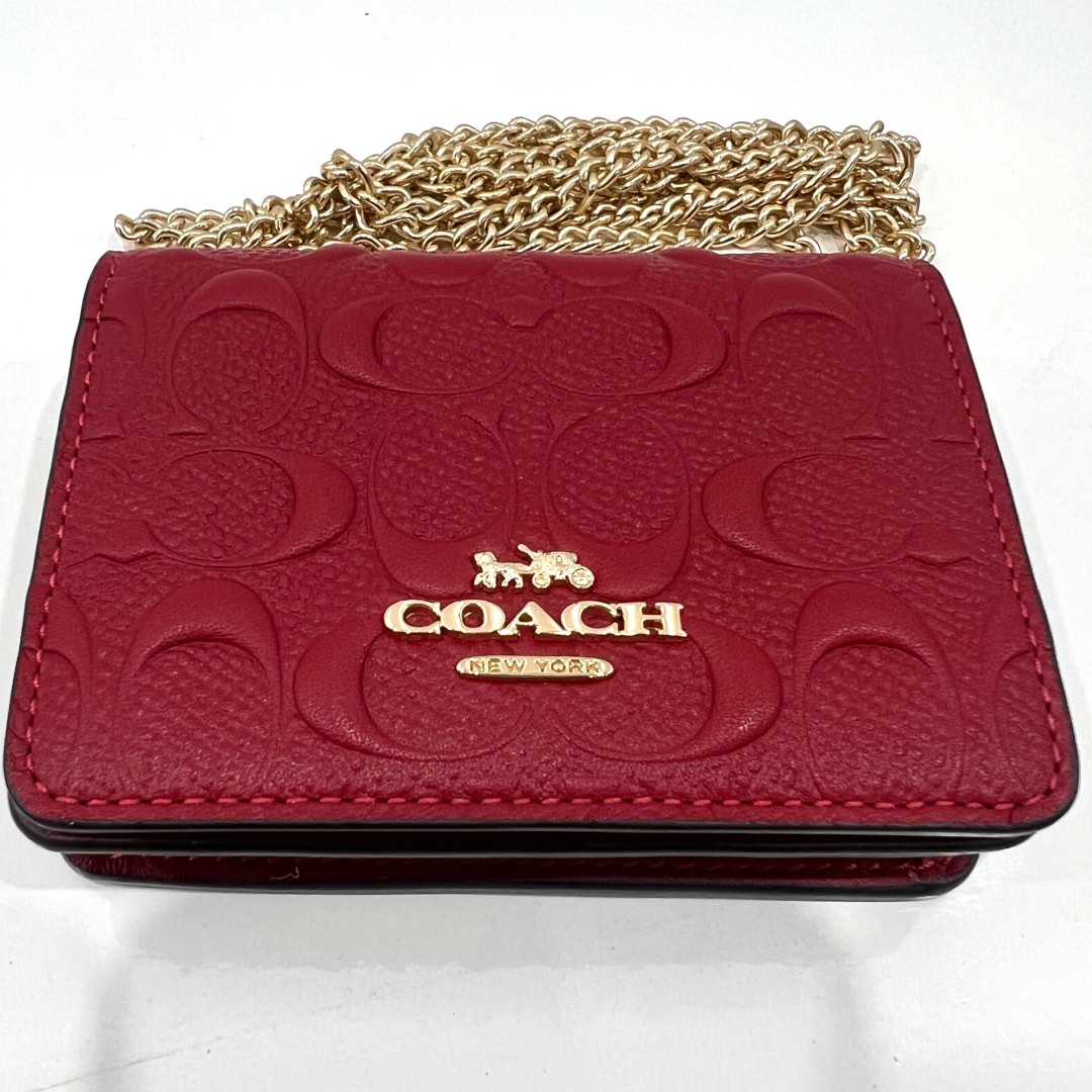 Coach Mini Wallet on a Chain Signature Leather, Women's Fashion, Bags ...