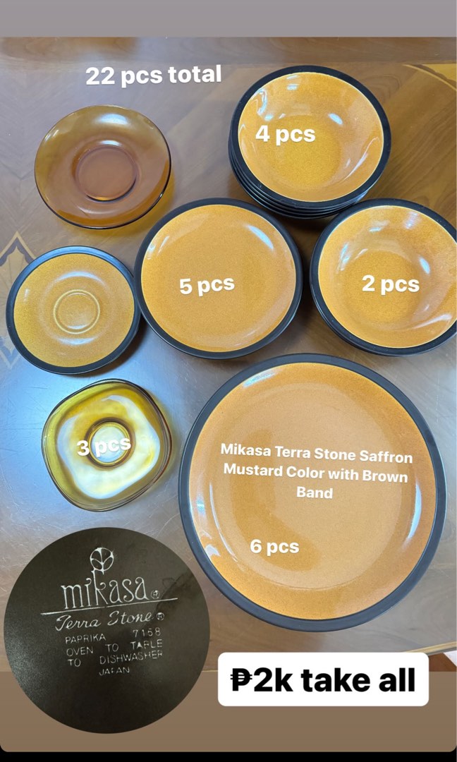 Mikasa Terra Stone Saffron Mustard Color with Brown Band Tablewares ...