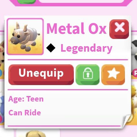 Roblox Adopt Me Pet Metal Ox Legendary, Video Gaming, Gaming ...