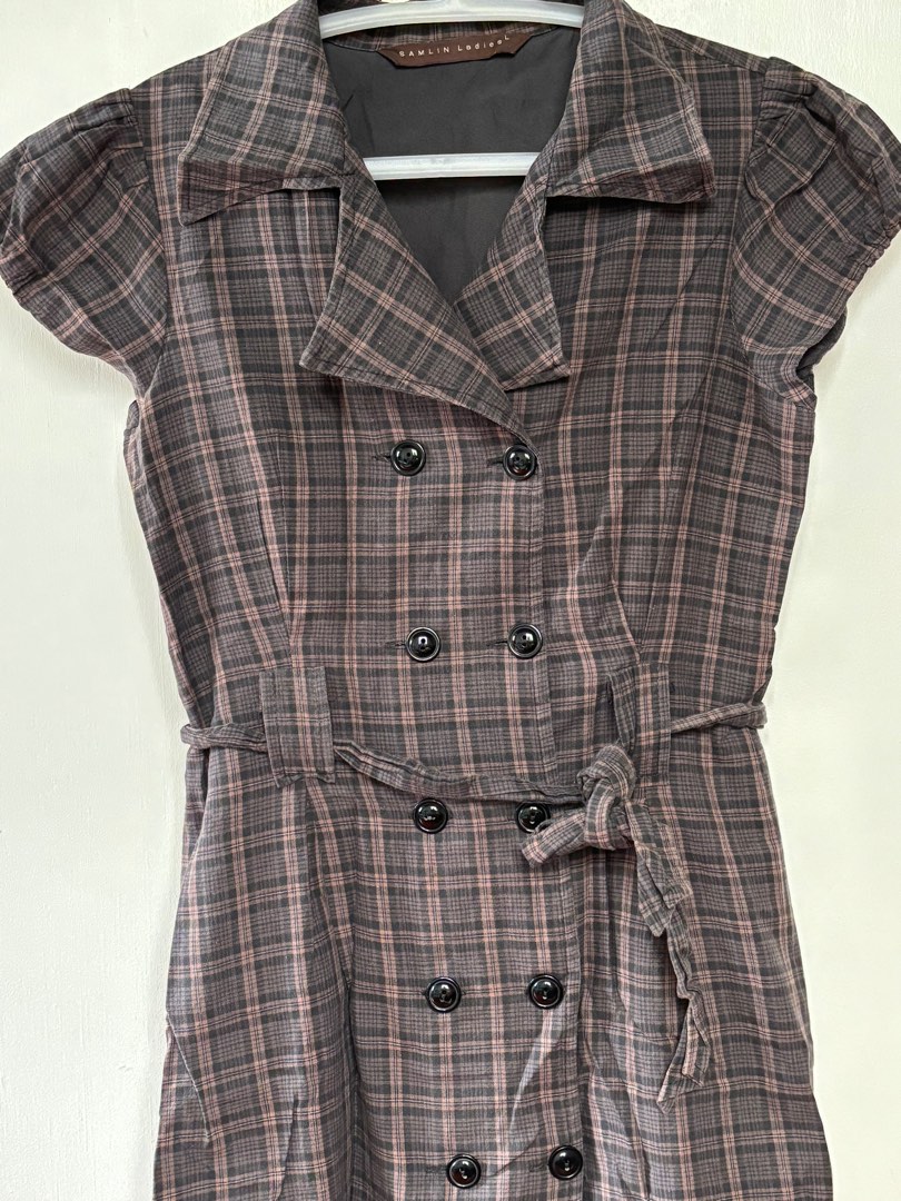 Samlin belted plaid dress, Women's Fashion, Dresses & Sets, Dresses on ...