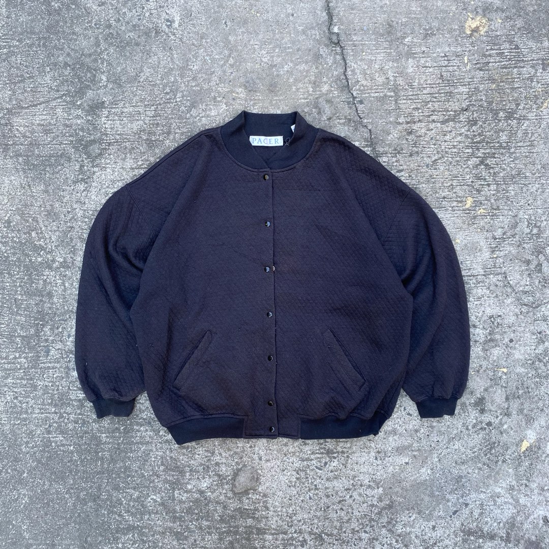 Vintage 90s Pacer Black Textured Bomber Jacket, Men's Fashion, Coats ...