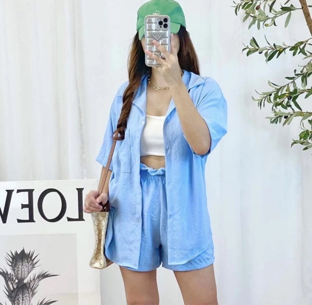 Coords baby blue and Beige Color for Summer OOTD, Women's Fashion ...