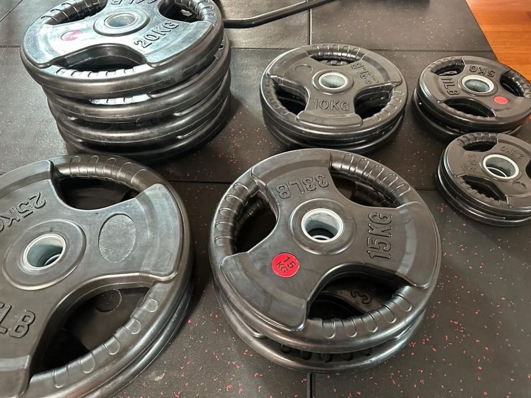 Home Gym: Rack with Cable, 195 kg Weights, 20 rubber tiles , Sports ...