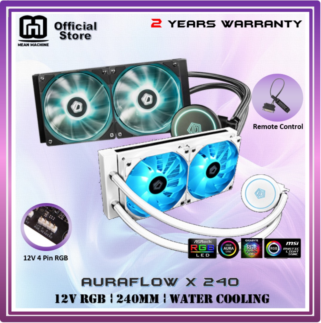 ID-COOLING Auraflow X 240 Black & Snow Edition Twin Fan 12V 4 Pin RGB ...