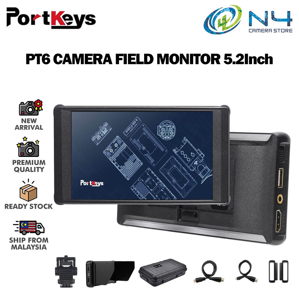 Portkeys PT6 Camera Field Monitor 5.2" 600nit Touchscreen Camera Monitor Wide Color Gamut New ...