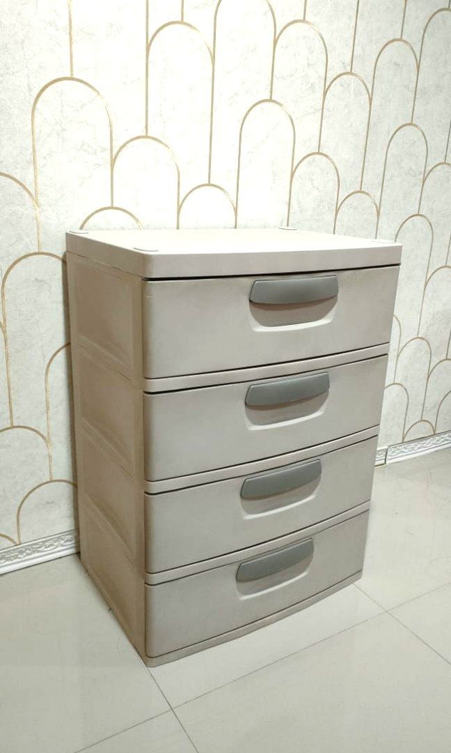 NETT PRELOVED LEMARI 4 SUSUN DRAWER ABU ABU, Perabotan Rumah di Carousell