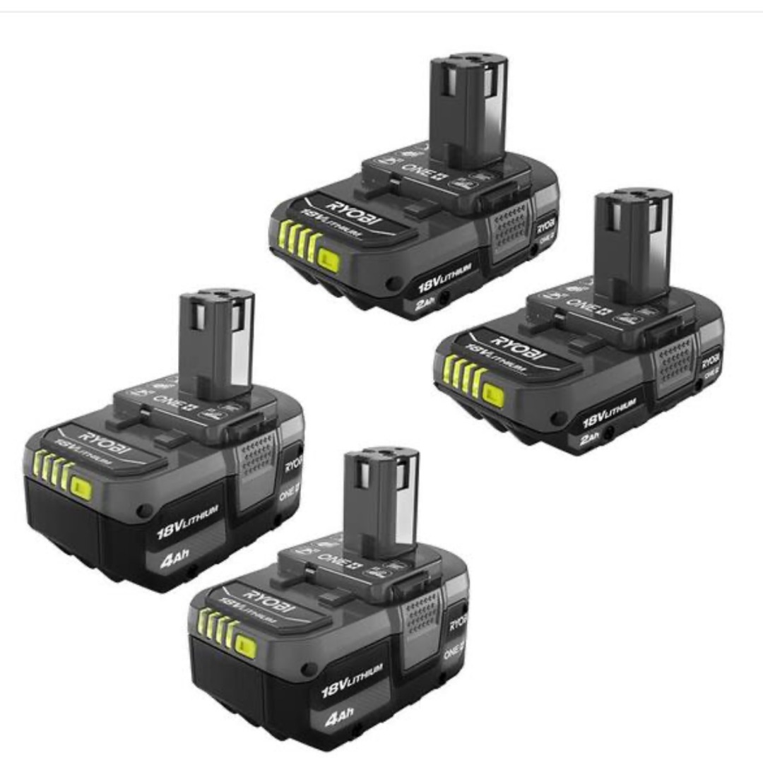 RYOBI P2025 18V Lithium-Ion Battery Kit with (2) 4.0 Ah Batteries and ...