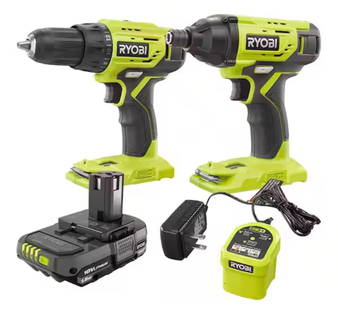 Ryobi PCK05KN 18V Cordless 1/2 in. Drill/Driver and Impact Driver Combo ...
