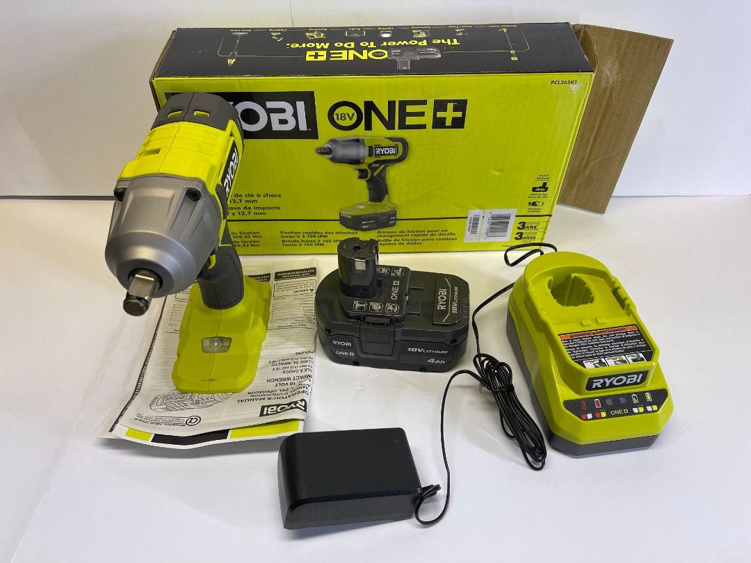 Ryobi PCL265K1 18V Cordless 1/2 in. Impact Wrench Kit (375 ft-lbs) with ...
