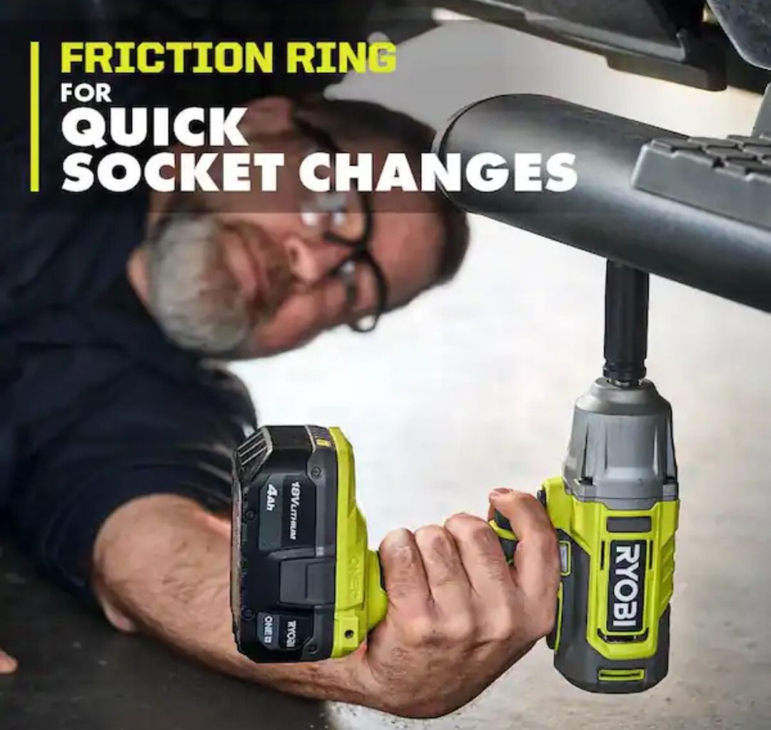 Ryobi PCL265K1 18V Cordless 1/2 in. Impact Wrench Kit (375 ft-lbs) with ...