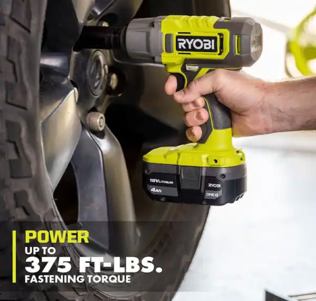 Ryobi PCL265K1 18V Cordless 1/2 in. Impact Wrench Kit (375 ft-lbs) with ...