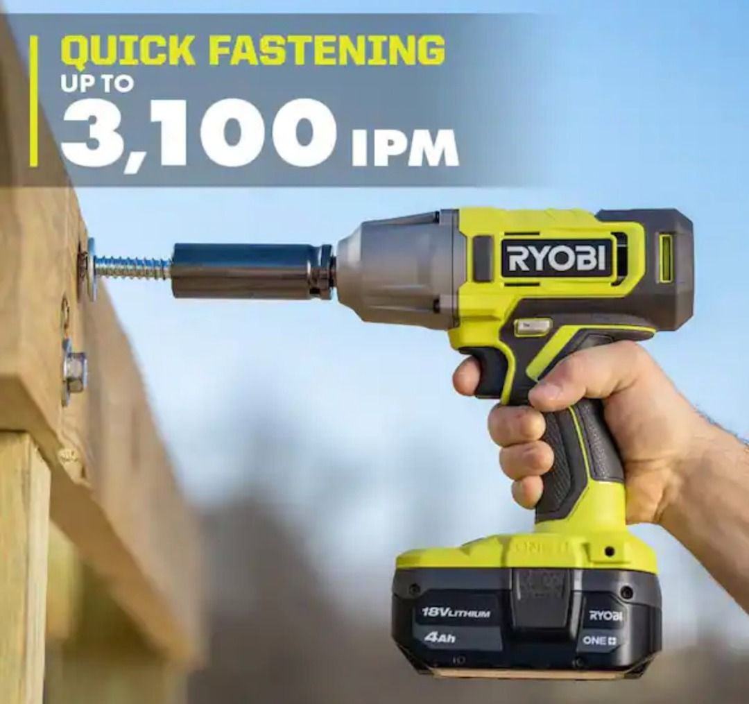 Ryobi PCL265K1 18V Cordless 1/2 in. Impact Wrench Kit (375 ft-lbs) with ...