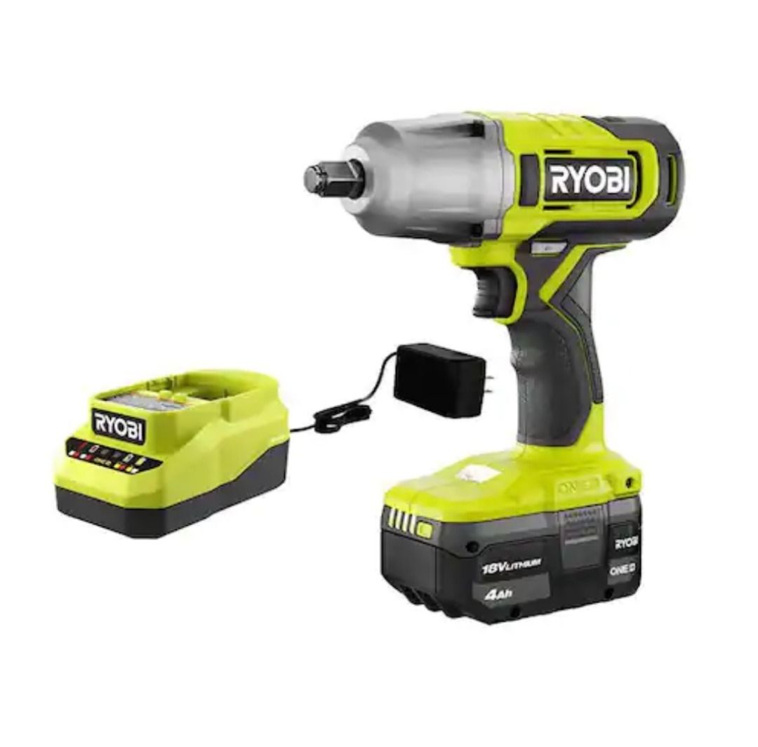 Ryobi PCL265K1 18V Cordless 1/2 in. Impact Wrench Kit (375 ft-lbs) with ...