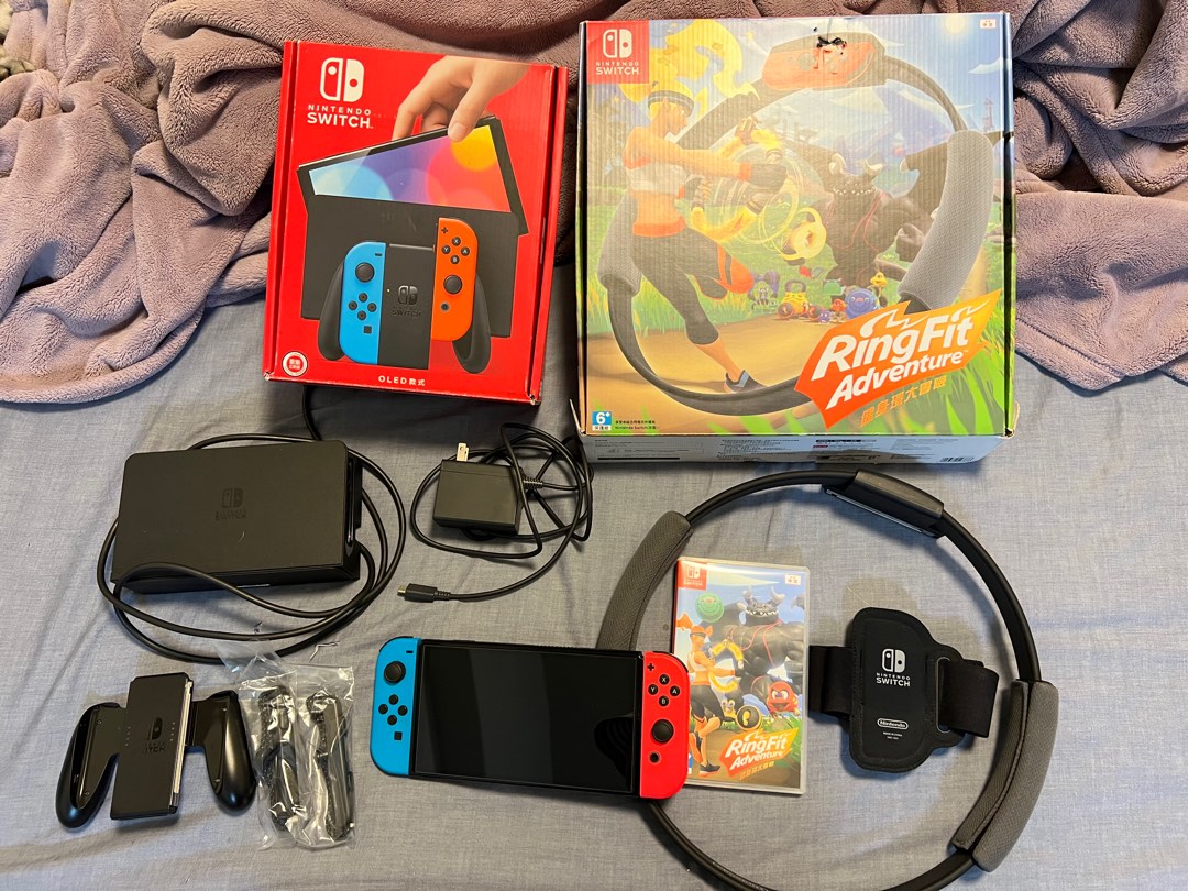 Switch oled 紅藍版 過保 極新主機$7000 （另搭健身環有優惠）, 電玩遊戲相關, 電玩主機, Nintendo 任天堂在旋轉拍賣