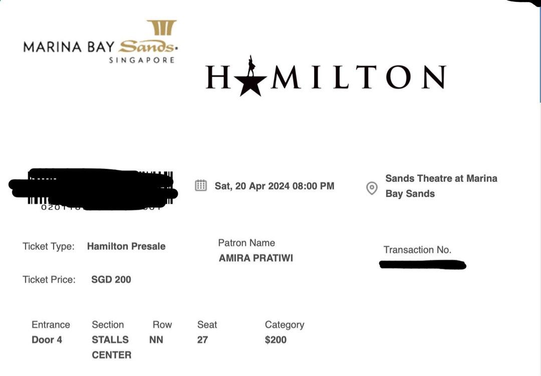 WTS 2 Tix Hamilton Singapore, Marina Bay Sands. Sat, 20 Apr 2024, Tiket ...