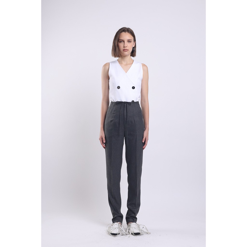 Day and Night - Grey Stripes Mirae Pants, Fesyen Wanita, Pakaian Wanita, Bawahan di Carousell
