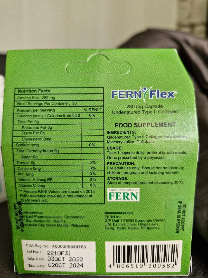 FERN Flex Undenatured Type II Collagen, Health & Nutrition, Health ...