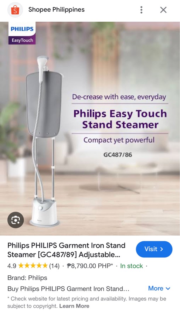 Philips Ironing Easy Touch Stand Steamer, TV & Home Appliances, Irons ...
