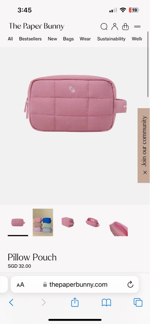 The Paper Bunny Nylon Pillow Pouch, Women's Fashion, Bags & Wallets ...