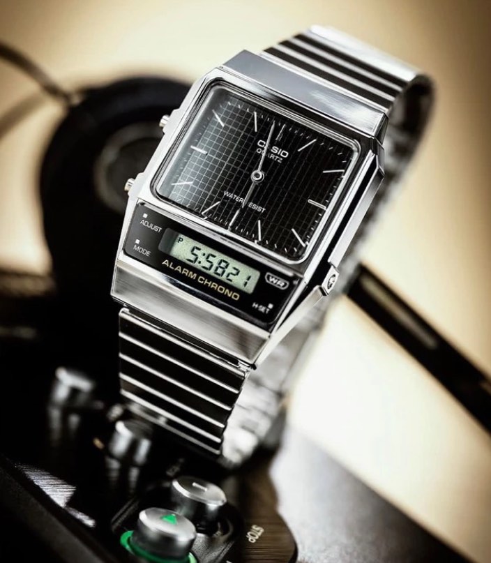 Casio AQ-800E-1A Vintage Dual Time AQ800E-1A Silver Tone AQ800 Brand ...