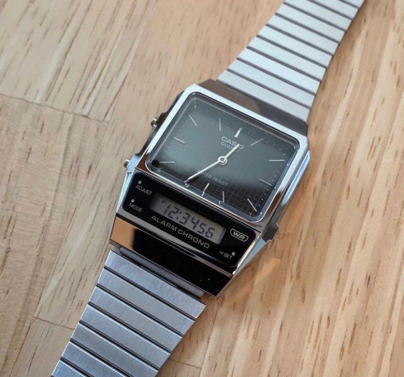 Casio AQ-800E-1A Vintage Dual Time AQ800E-1A Silver Tone AQ800 Brand ...