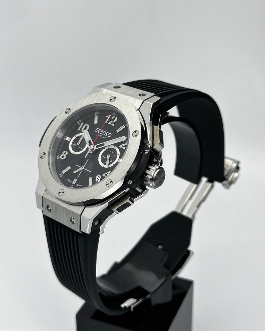 Custom Seiko Mod 44mm Silver Big Bang Quartz Chronograph (VK63), Men's ...