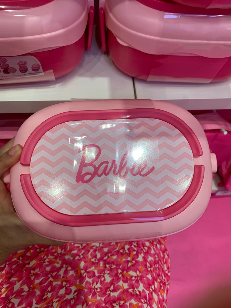 Miniso Barbie Pink Food Tupperware with Fork & Spoon, Furniture & Home ...