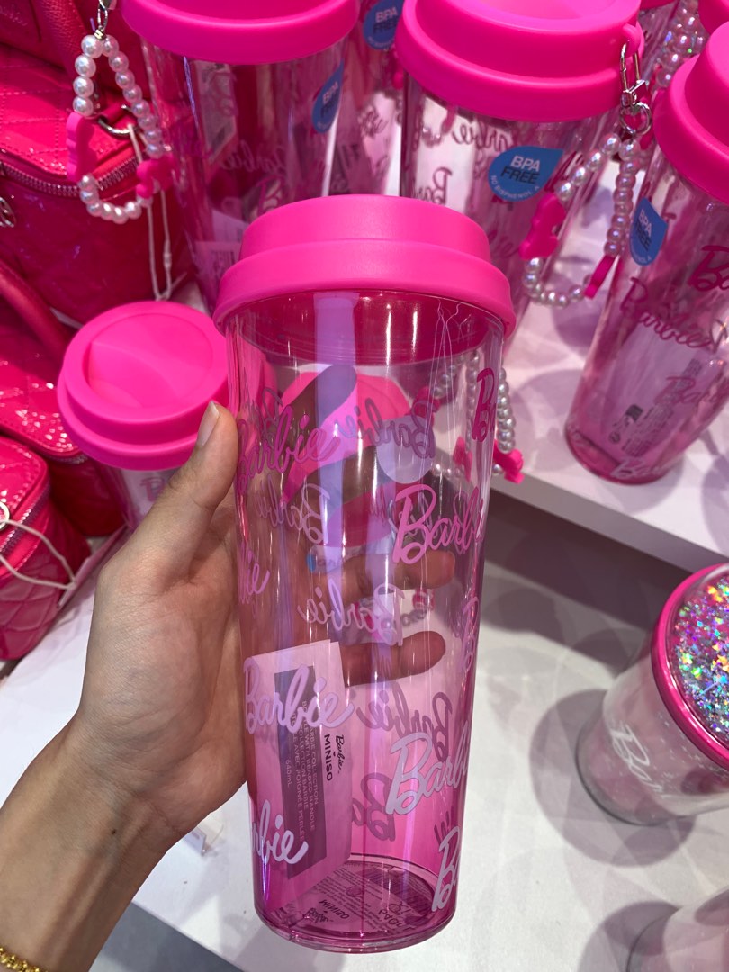 Miniso Barbie Pink Transparent Water Tumbler Bottle, Furniture & Home ...