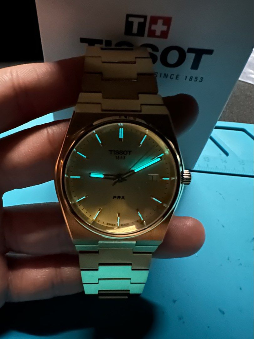 Original Tissot PRX Champagne Gold 40mm Quartz T137.410.33.021.00, Men's Fashion, Watches ...