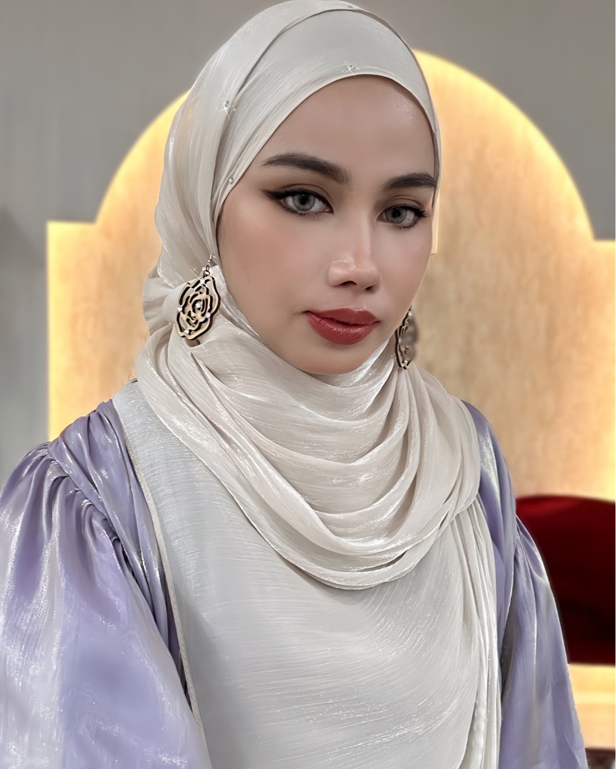 Satin Silk Luxe Shimmer shawls with Swarovski crystals, Women's Fashion, Muslimah Fashion ...