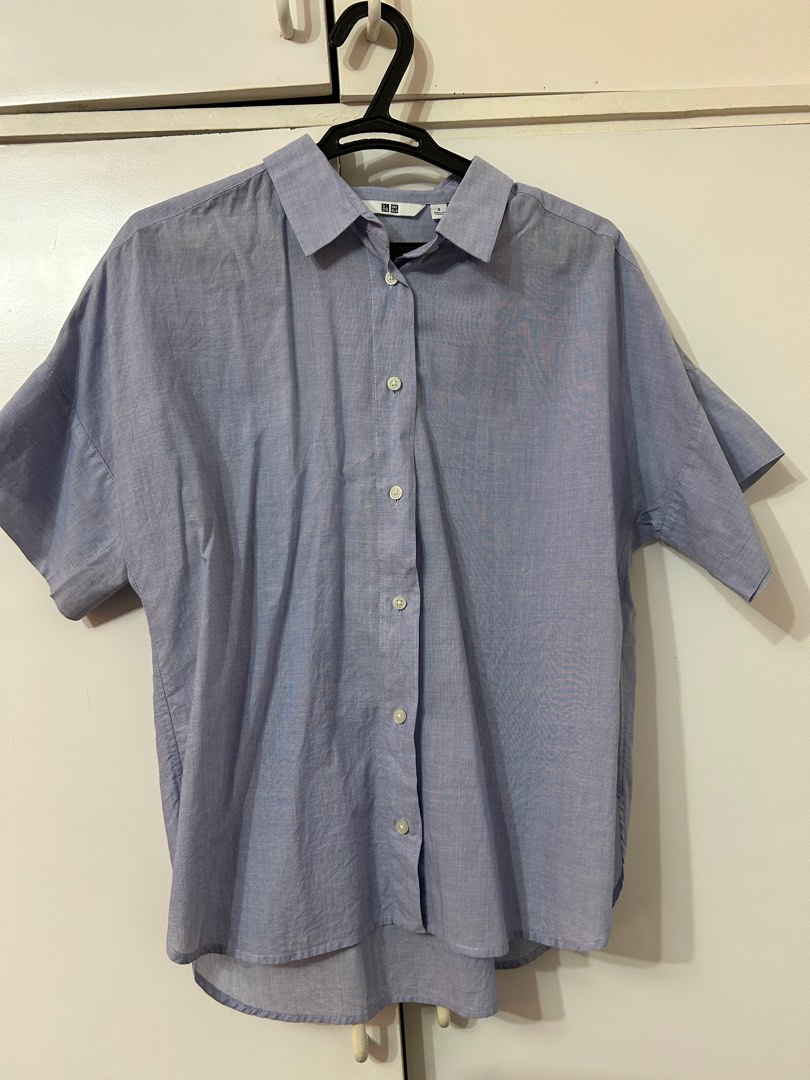 Uniqlo Blue Linen Polo, Women's Fashion, Tops, Blouses on Carousell