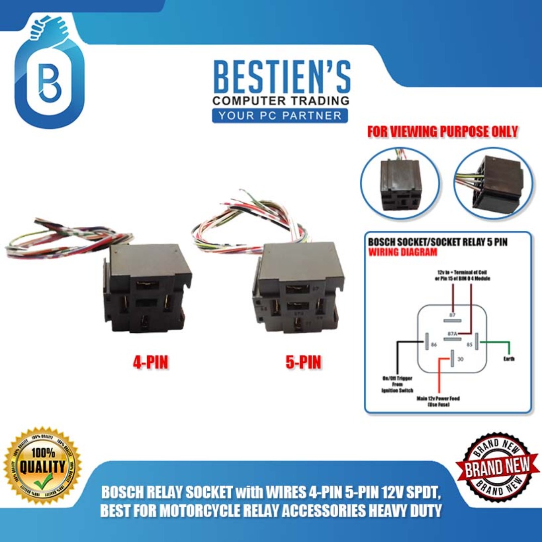 BOSCH RELAY SOCKET with WIRES 4-PIN 5-PIN 12V SPDT, BEST FOR MOTORCYCLE ...