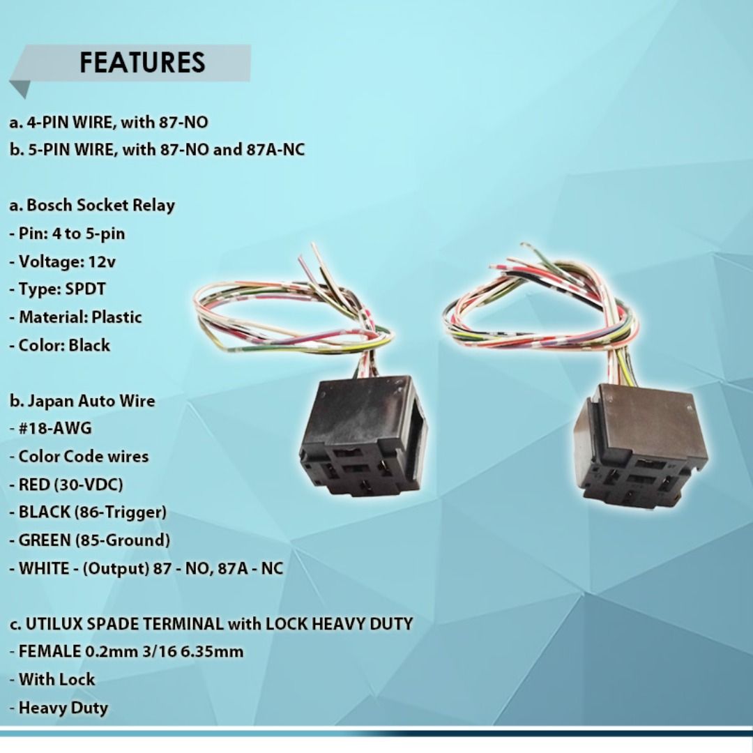 BOSCH RELAY SOCKET with WIRES 4-PIN 5-PIN 12V SPDT, BEST FOR MOTORCYCLE ...