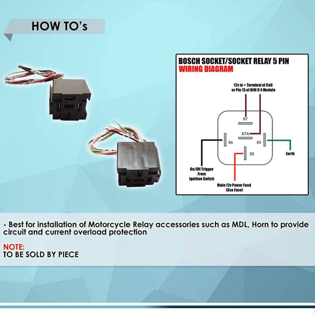 BOSCH RELAY SOCKET with WIRES 4-PIN 5-PIN 12V SPDT, BEST FOR MOTORCYCLE ...
