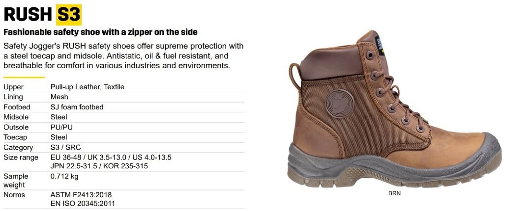 Brand New Safety Jogger Steel Toe Boot - Rush S3 Mid Cut Zipper (Sand ...