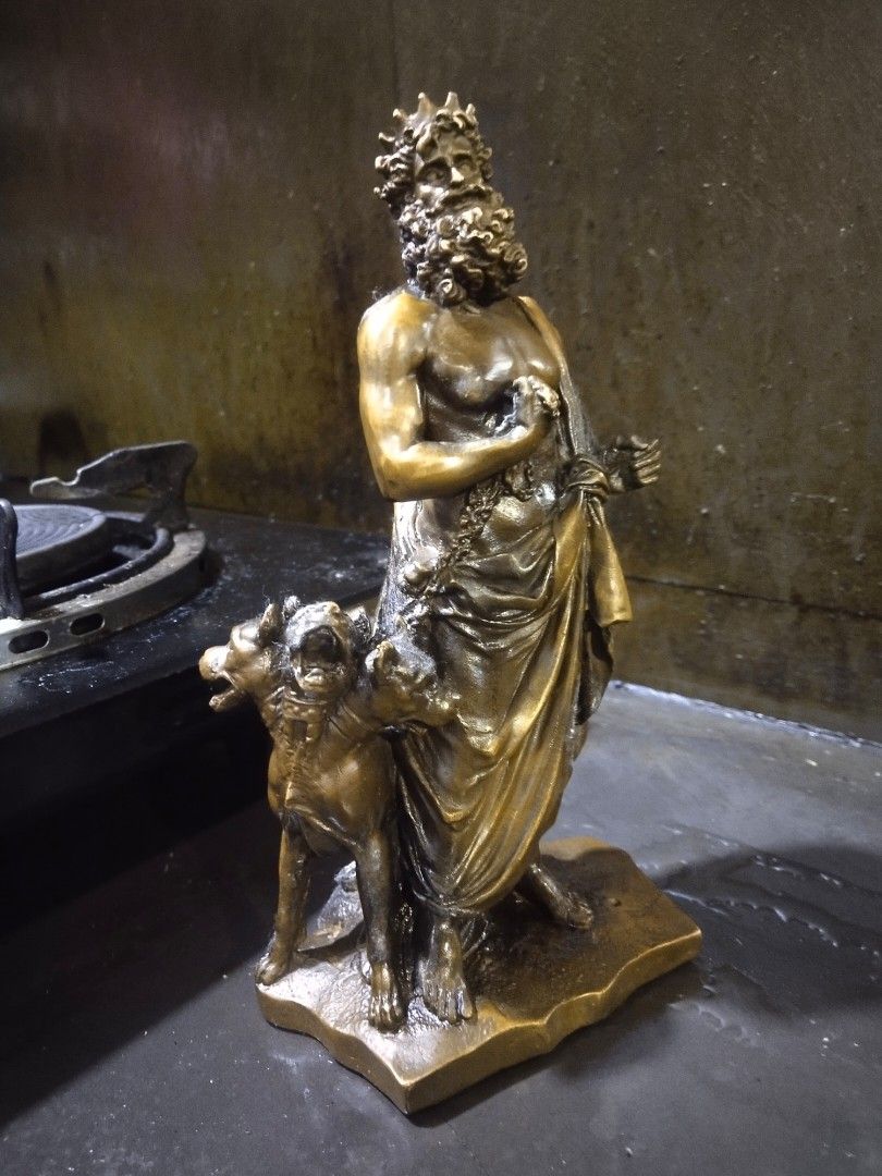 Brass Greek god with Cerberus statue display, Hobbies & Toys ...