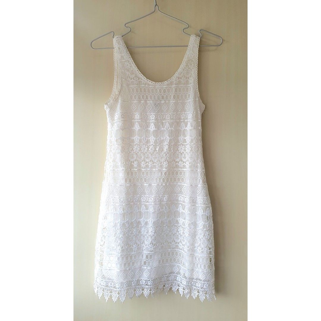 H&M White Lace Dress (with inner lining), Women's Fashion, Dresses ...