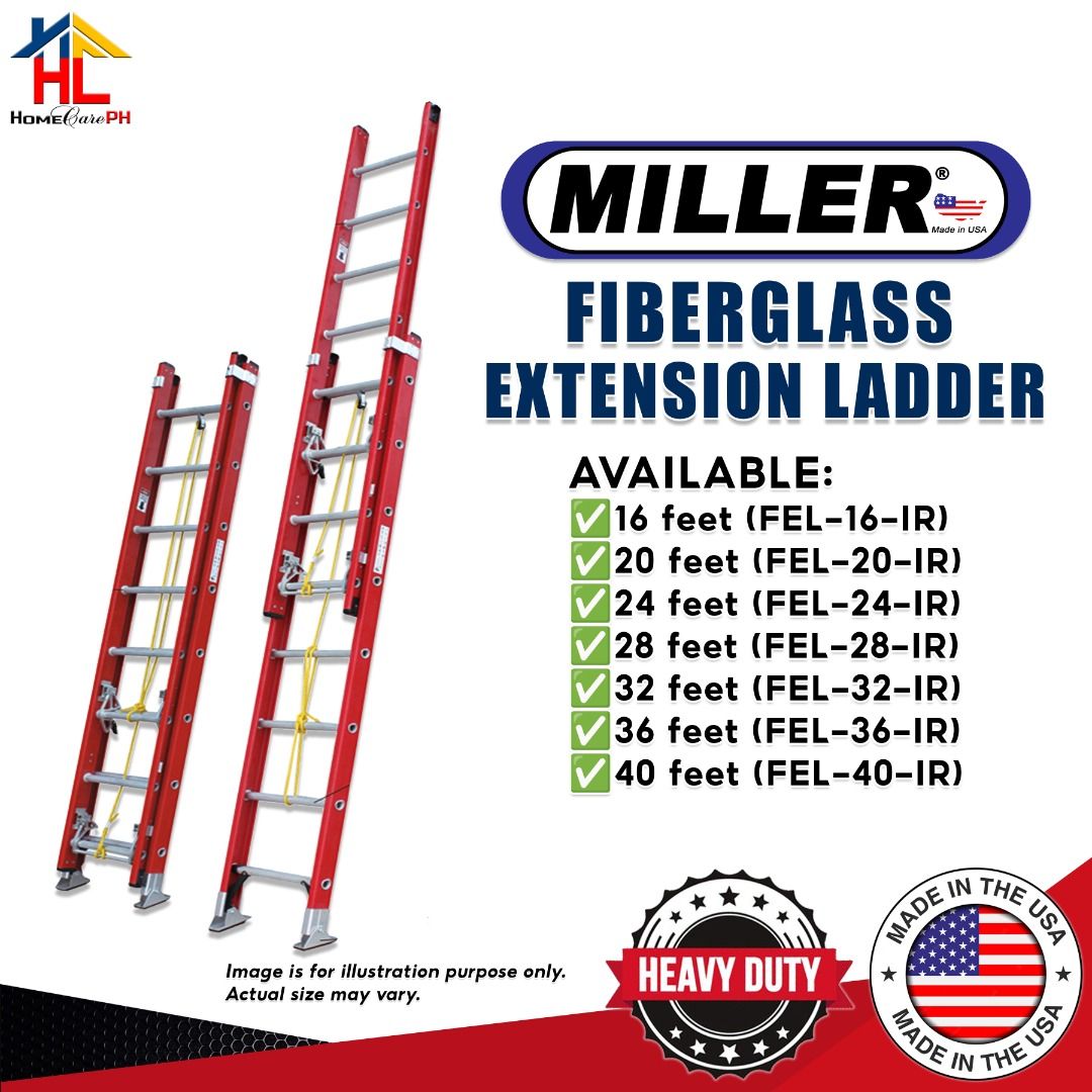 Miller Fiberglass Extension Ladder 16ft/20ft/24ft/28ft/32ft/36ft/40ft ...